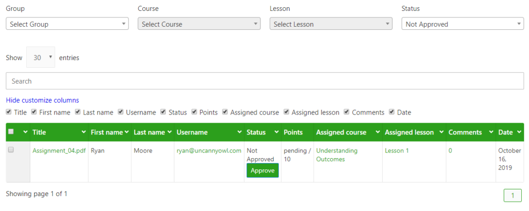 Front End LearnDash Assignment Management - Uncanny Owl